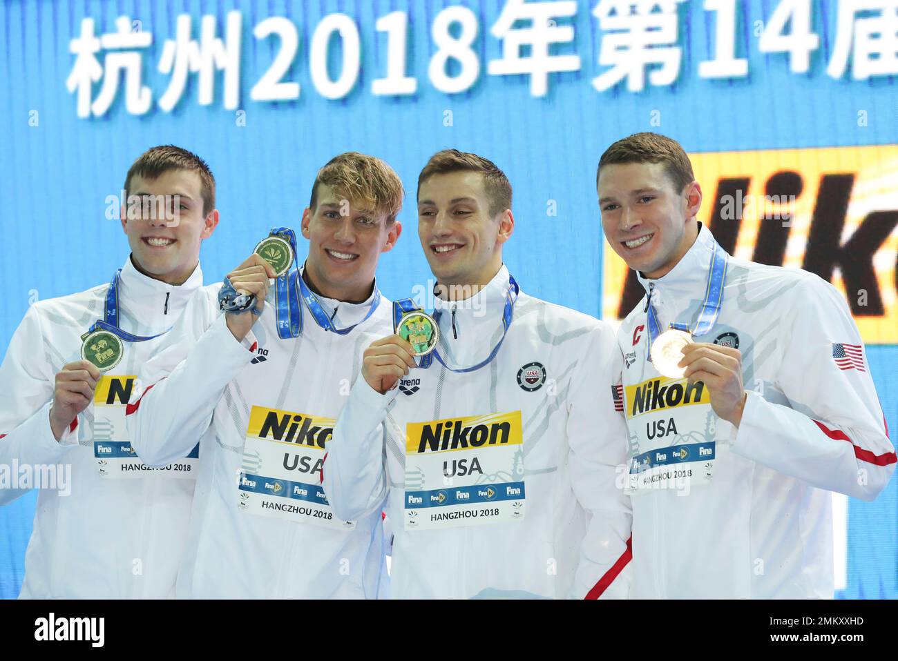 Gold medalists from USA, from left, Ryan Held, Caeleb Dressel, Andrew ...