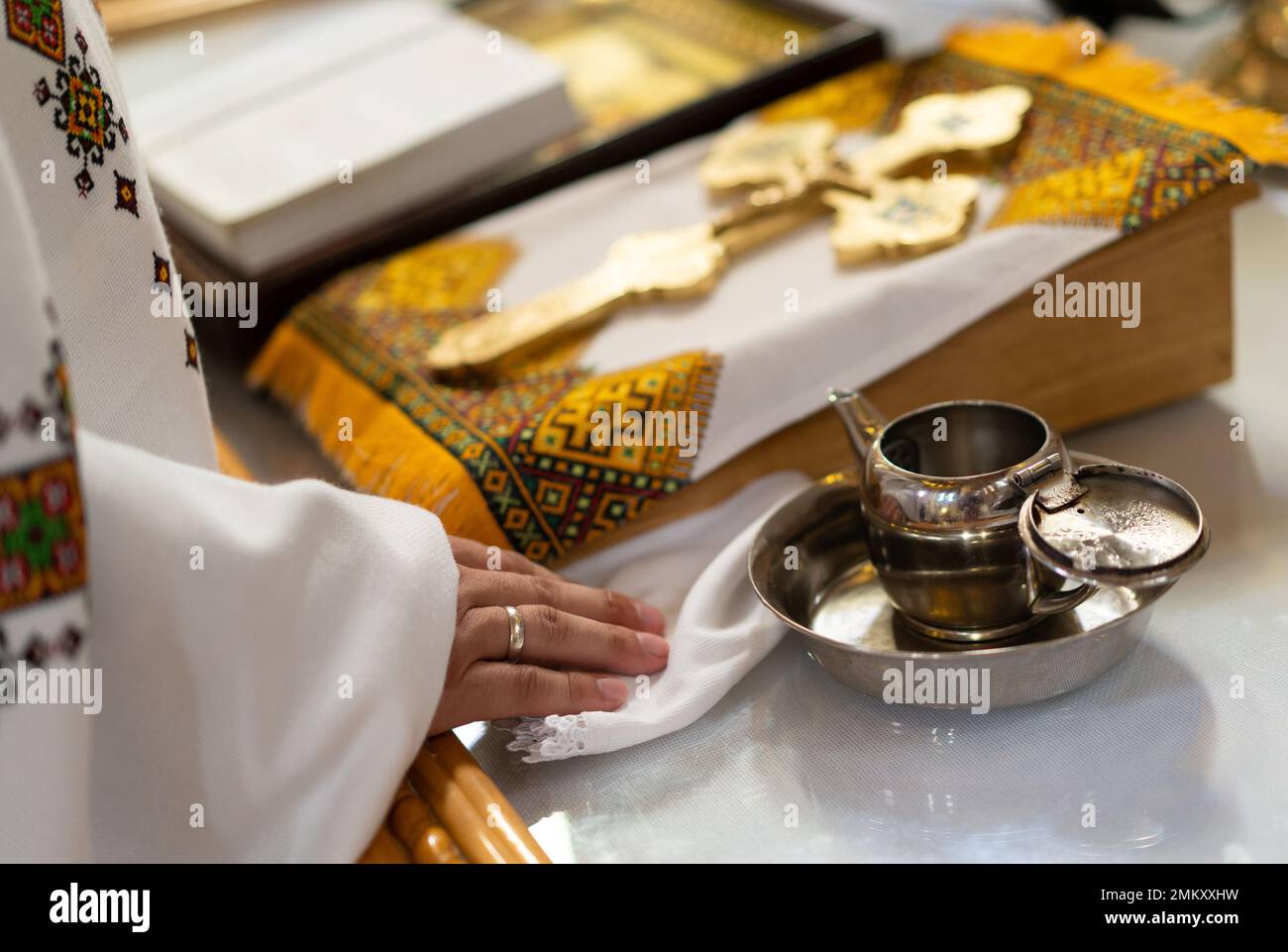 church accessories for the priest's service are made of gold Stock ...