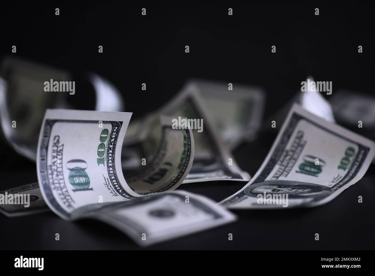 Dollar banknotes flying black background, collage. Banner design Stock ...