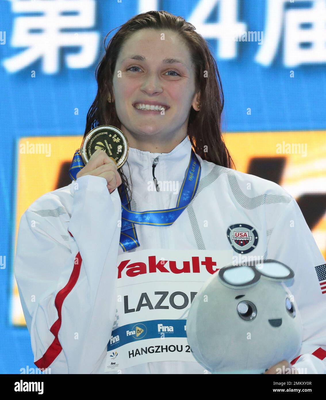 Gold medalist USA's Annie Lazor smiles during ceremonies for the women ...