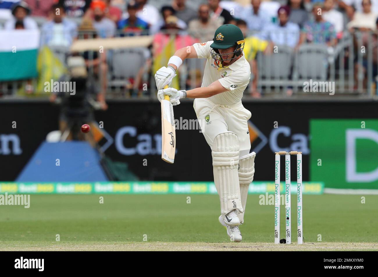 Australia's Marcus Harris bats during play in the second cricket test ...