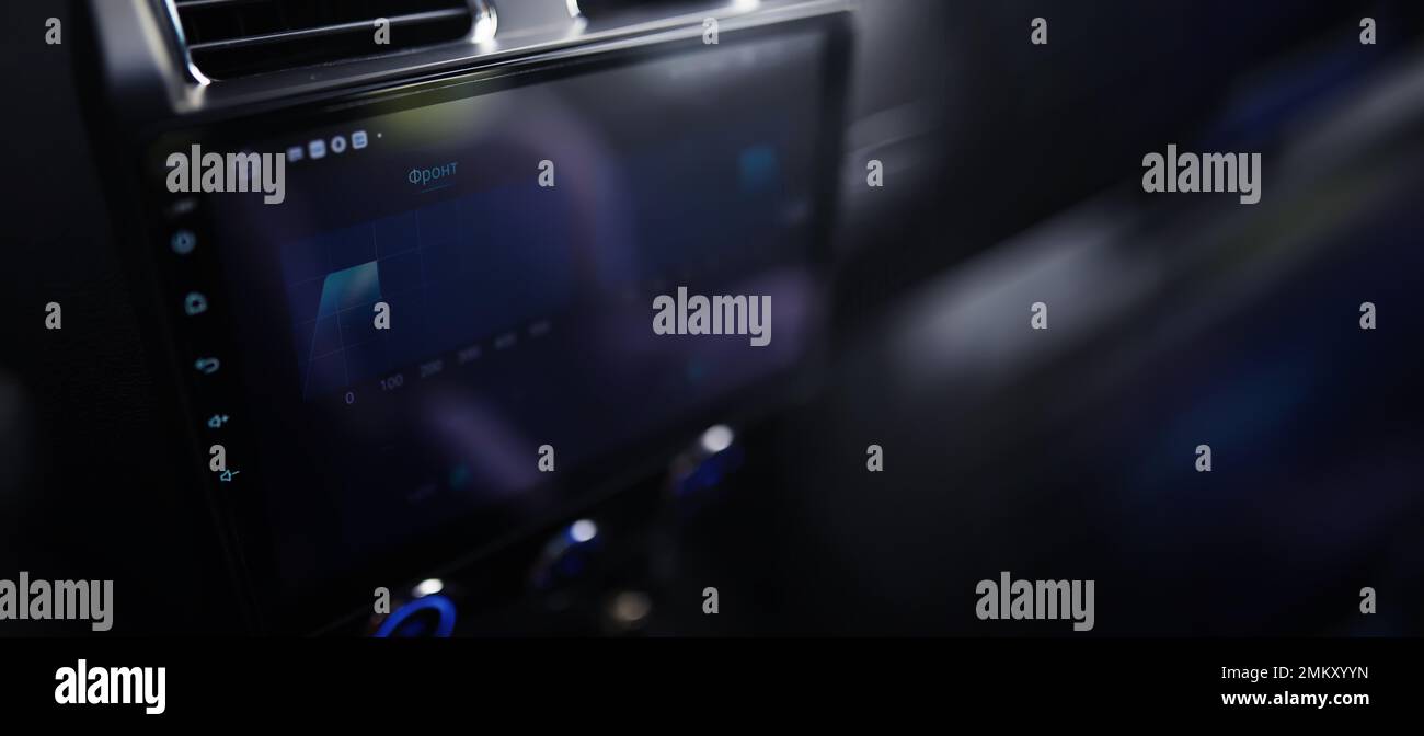 The process of choosing climate control in the car. Man regulating ...