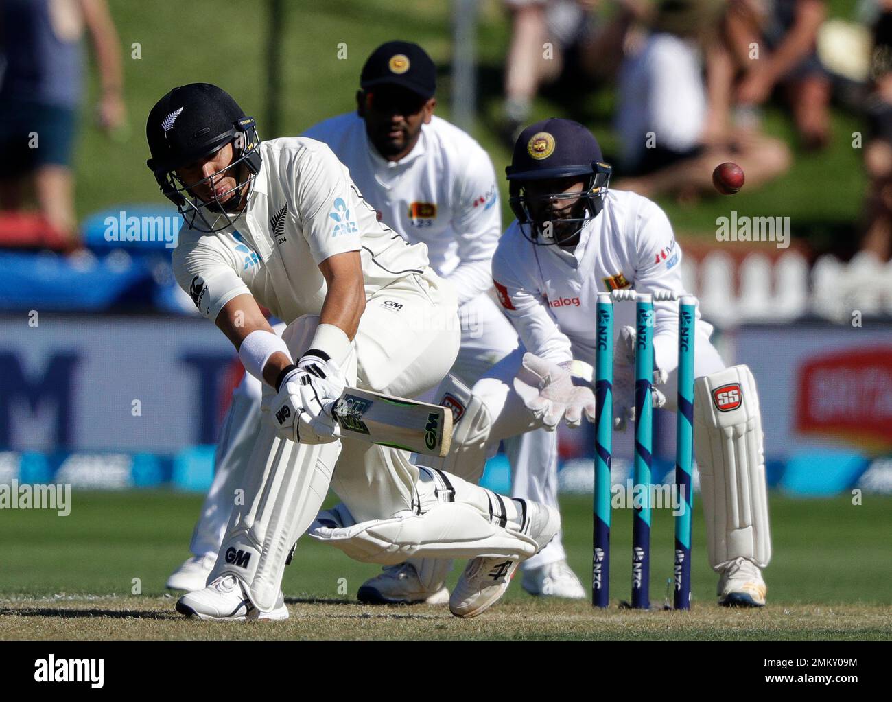 New Zealand's Ross Taylor plays a sweep shot during play on day two of ...