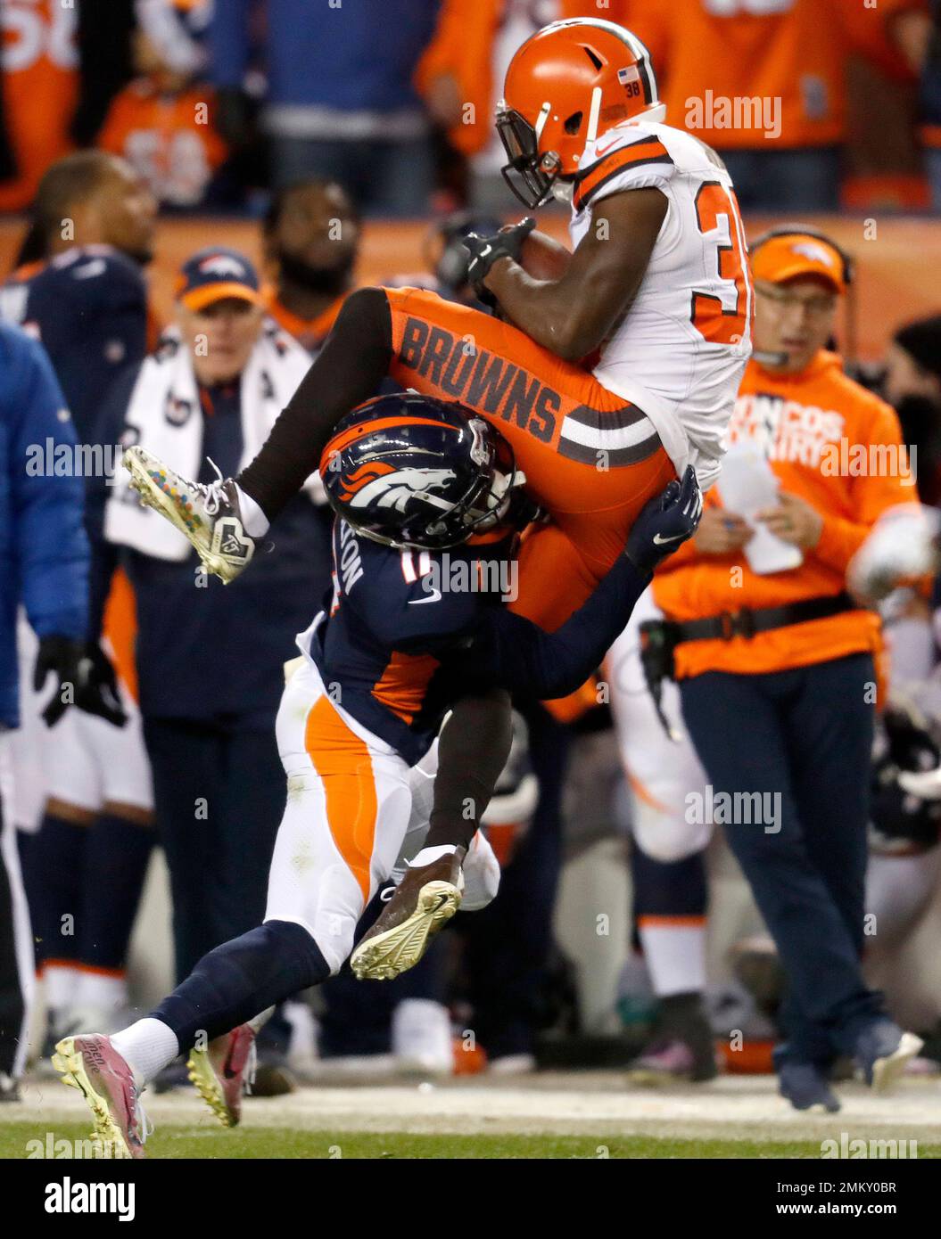 Cleveland Browns defensive back T.J. Carrie (38) intercepts a pass ...