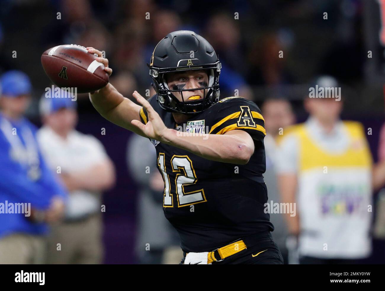 Appalachian State quarterback Zac Thomas (12) passes in the first half ...