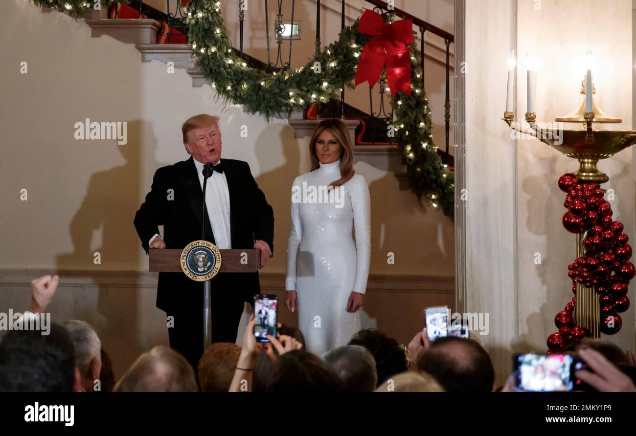 President Donald Trump, joined by first lady Melania Trump, speaks ...