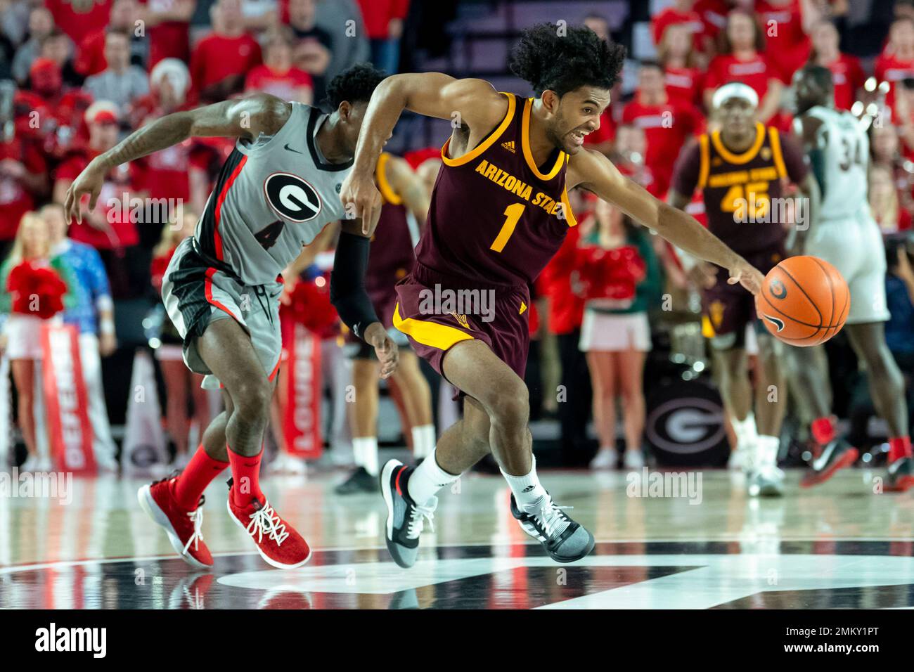 Arizona State guard Remy Martin (1) turns up the floor after stealing ...