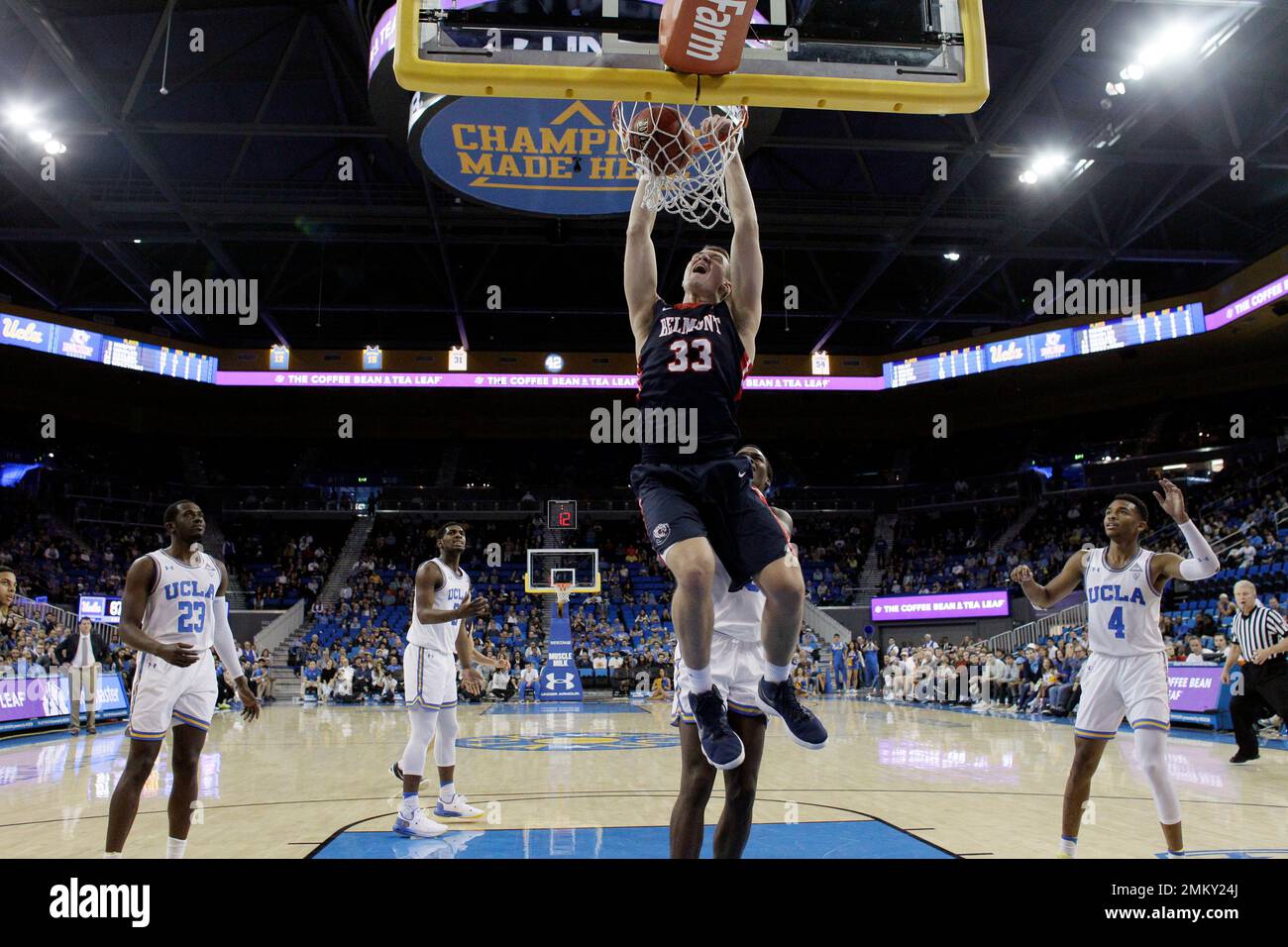 Belmont center Nick Muszynski (33) dunks against UCLA during the second ...