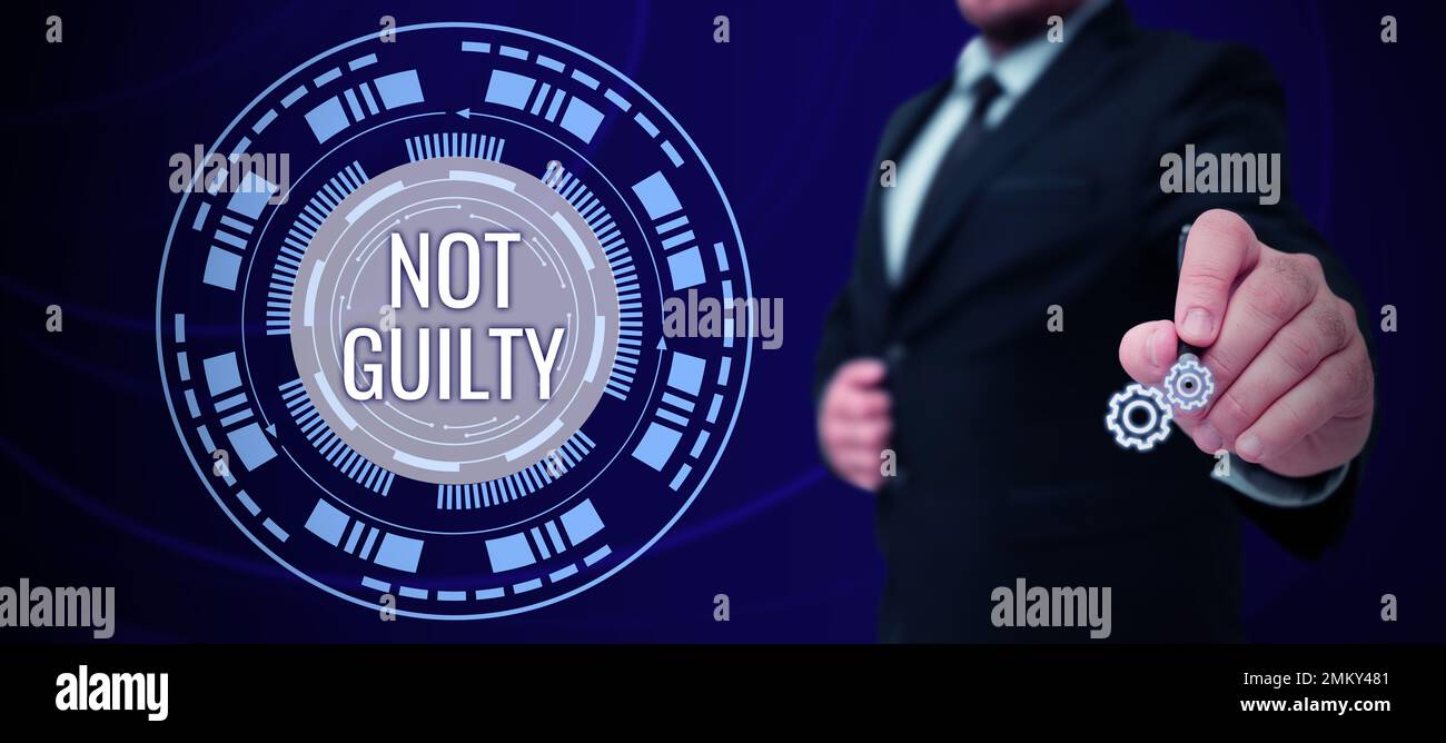Hand writing sign Not Guilty. Business concept someone is innocent ...