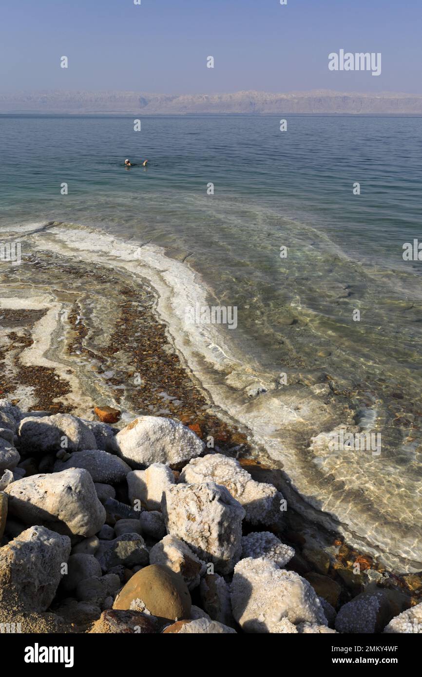 The salty shoreline of the Dead Sea, the OH Beach hotel and resort ...