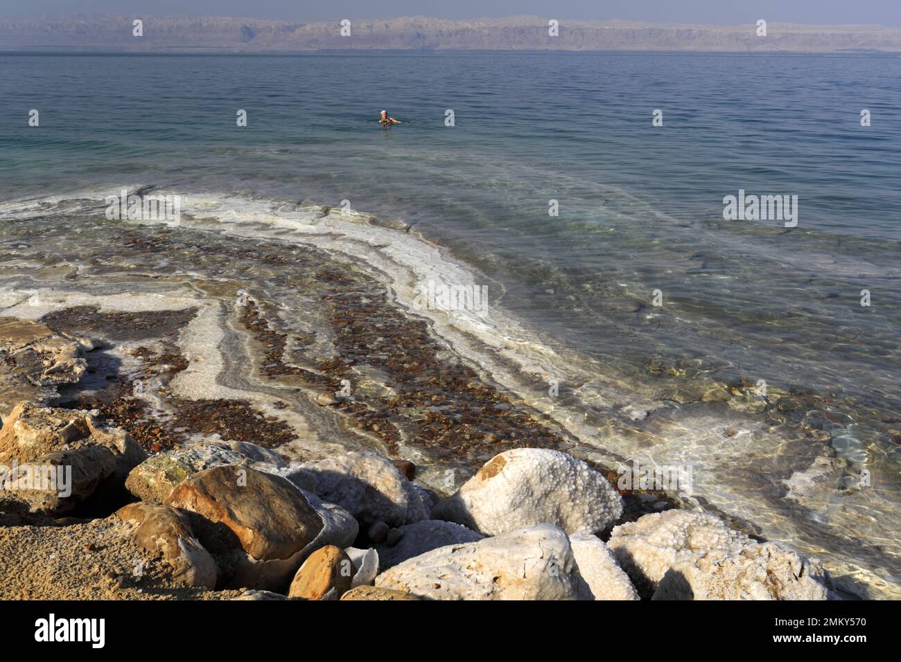 The salty shoreline of the Dead Sea, the OH Beach hotel and resort ...