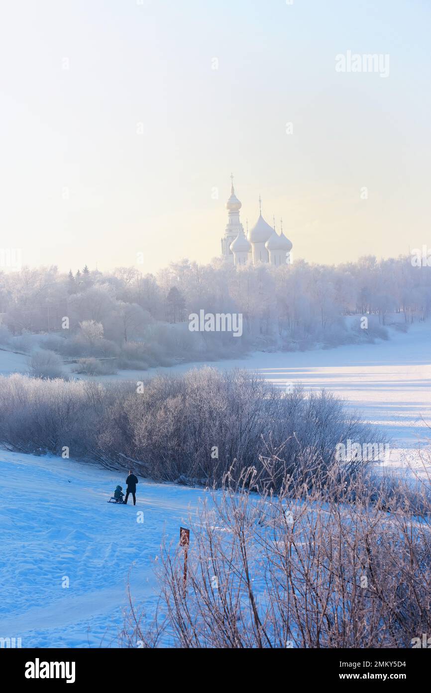 Winter landscape. Fairy-tale beauty snow-covered streets. Snowfall and ...