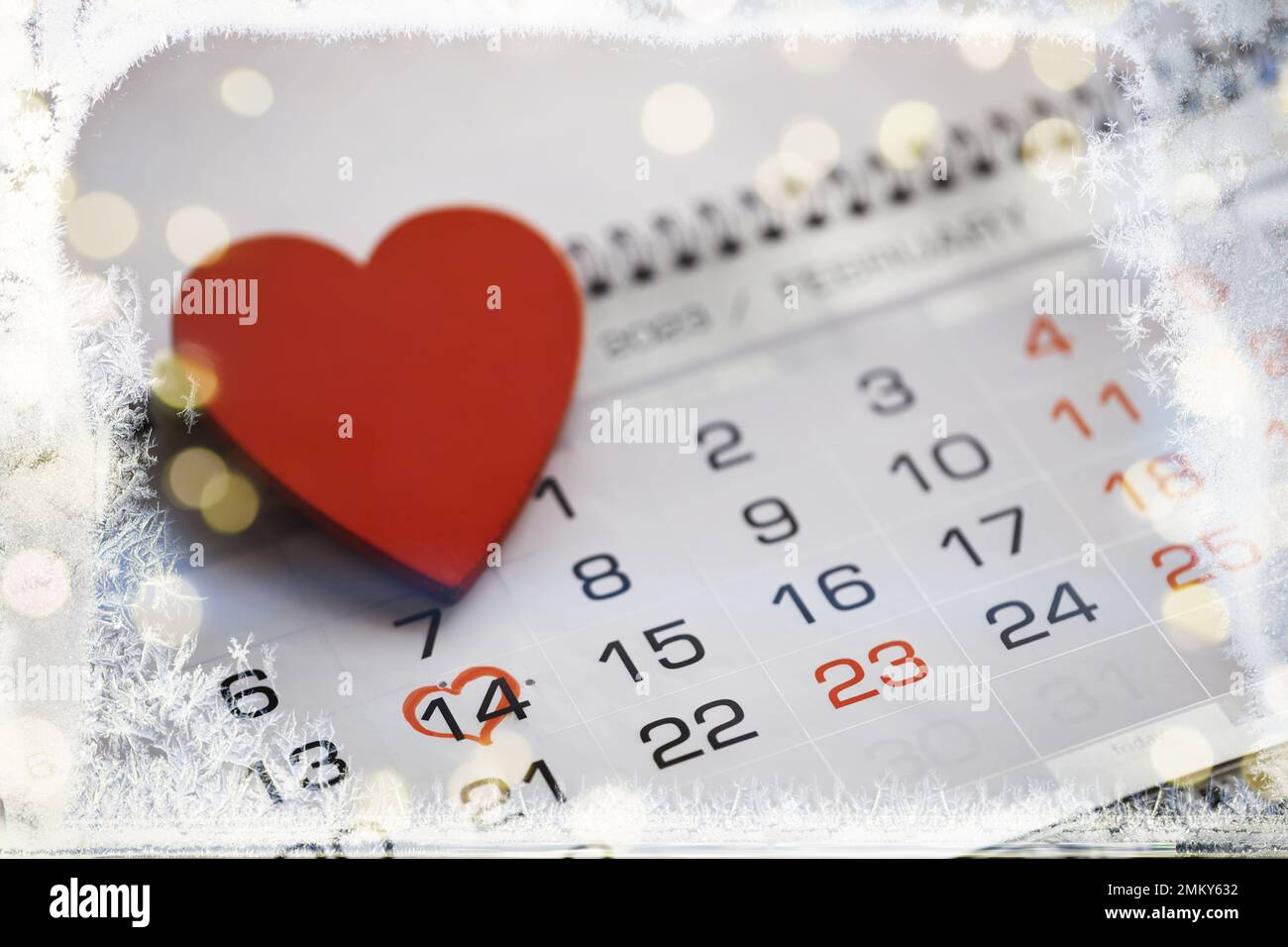 Valentines day. Calendar for with circled date february 14. snow ...