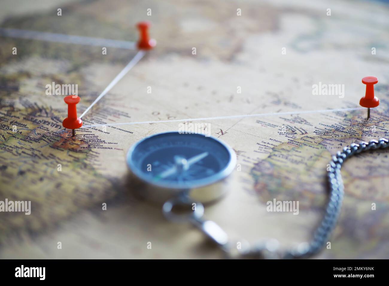 Travel concept. Map and needle with a marked place. Compass point on ...