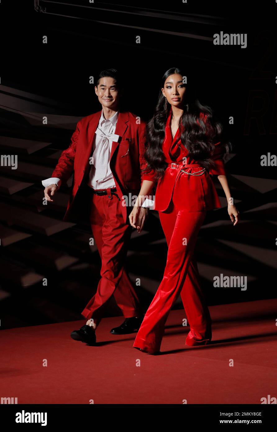 South Korean model-actor Bae Jung-nam, left, and model Moon Gabi pose ...