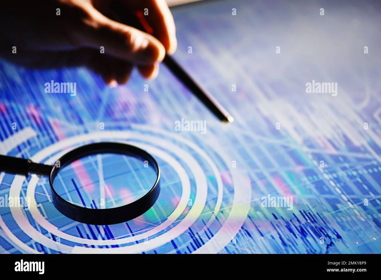 Business concept. Information technology and data processing. Hands ...