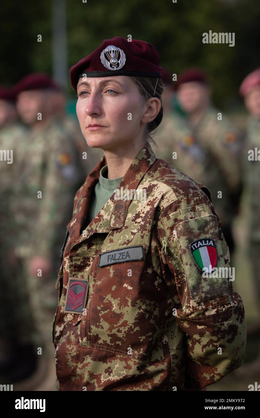 A Italian Paratrooper stands in formation during the opening ceremony ...