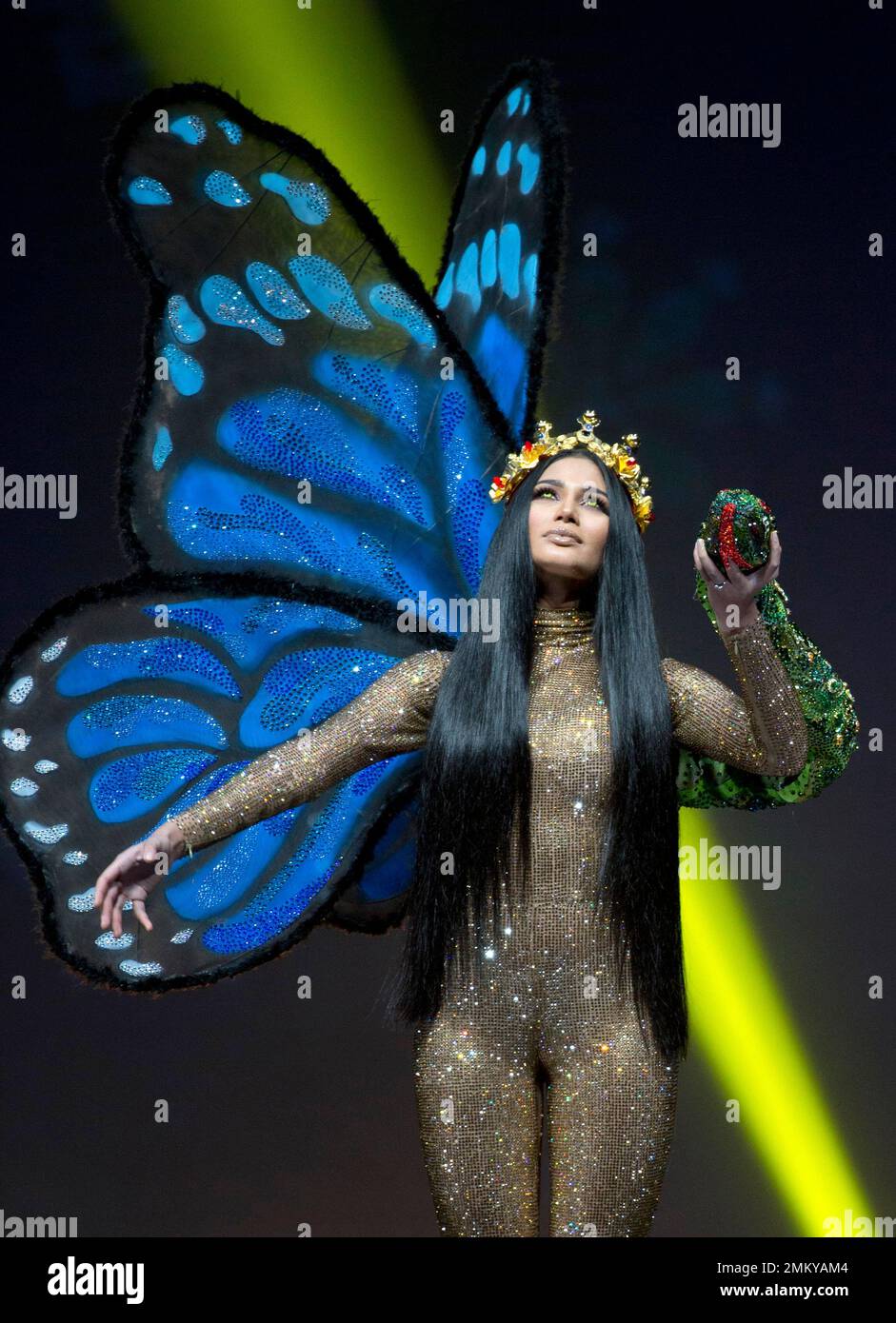 In this Monday, Dec. 10, 2018, file photo, Miss Uruguay Sofia Marrero displays her costume ...