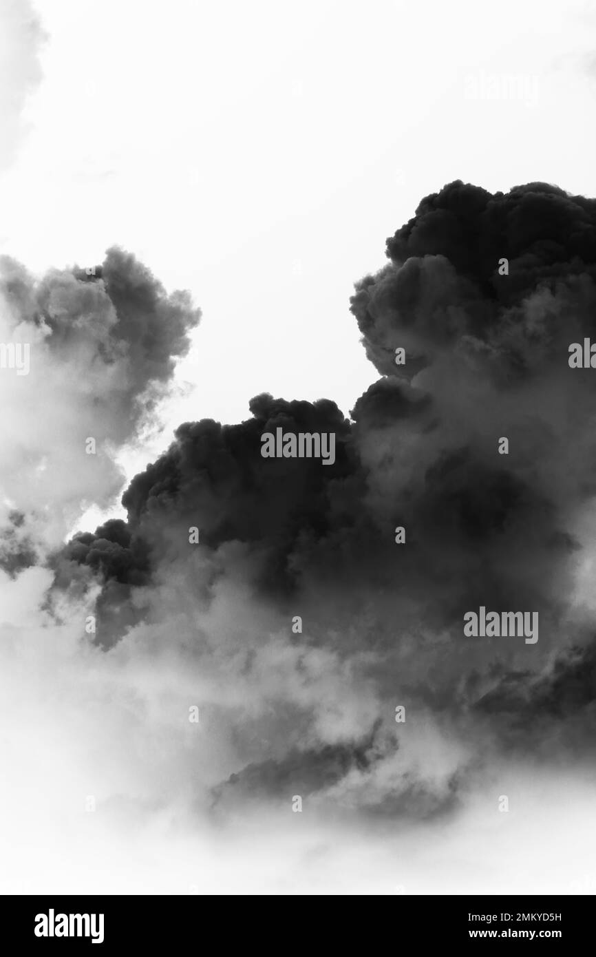 dangerous and dramatic cloud of black smoke after an explosion Stock ...
