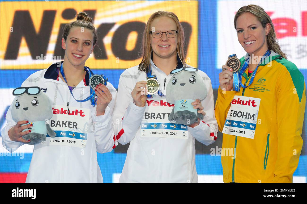 From left, Silver medalist USA's Kathleen Baker, gold medalist USA's ...