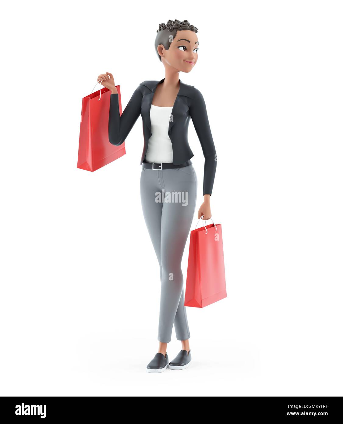 3d character woman with shopping bags, illustration isolated on white ...