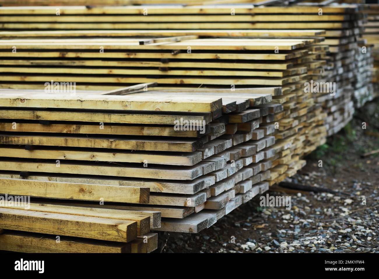 Outdoor lumber storage for the timber industry. Wood processing for ...