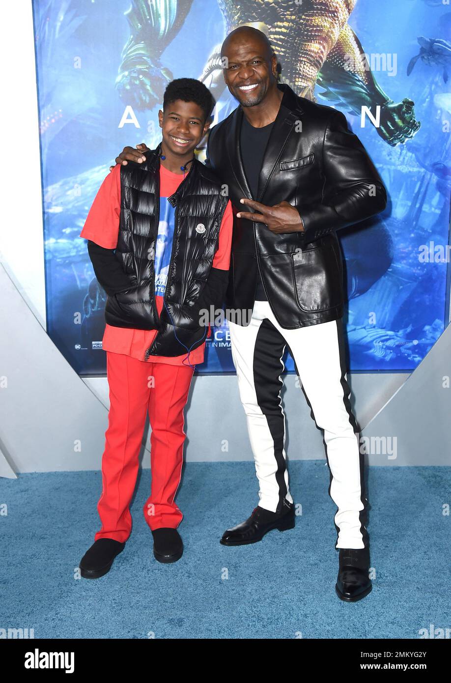Isaiah Crews, left, and Terry Crews arrive at the premiere of "Aquaman ...