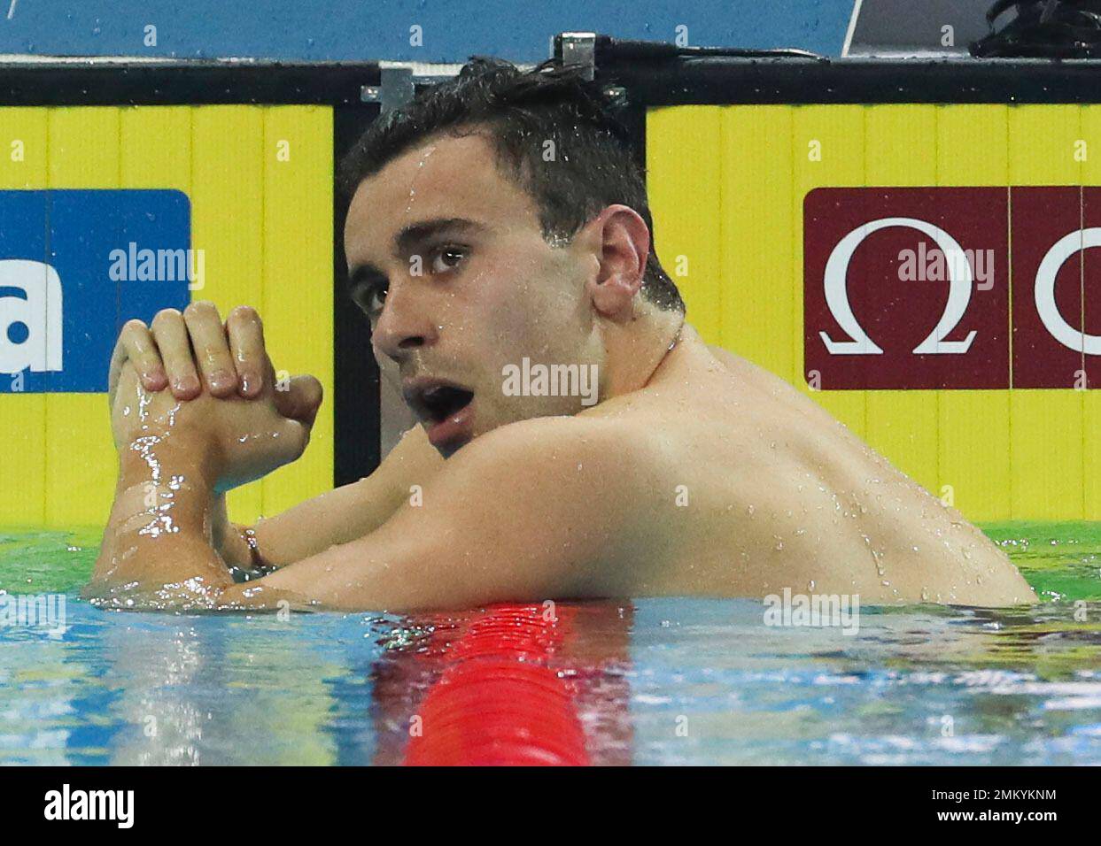 USA's Blake Pieroni looks after winning gold at the men's 200m ...