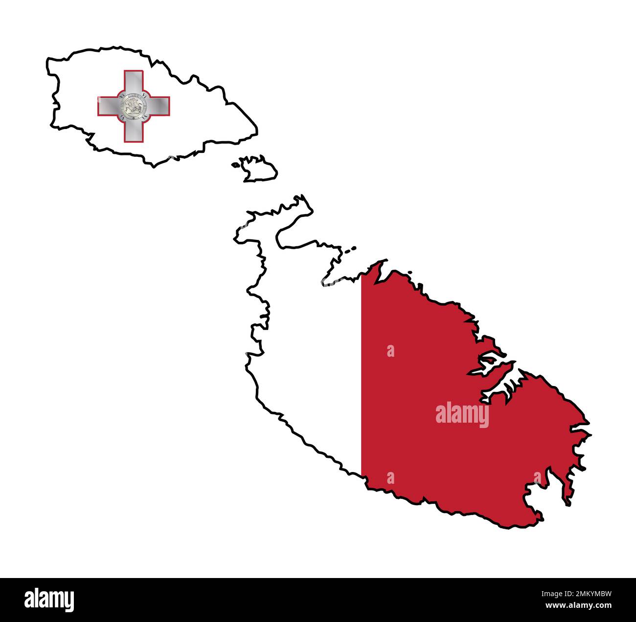Silhouette flag map of Malta over a white background showing the flag ...