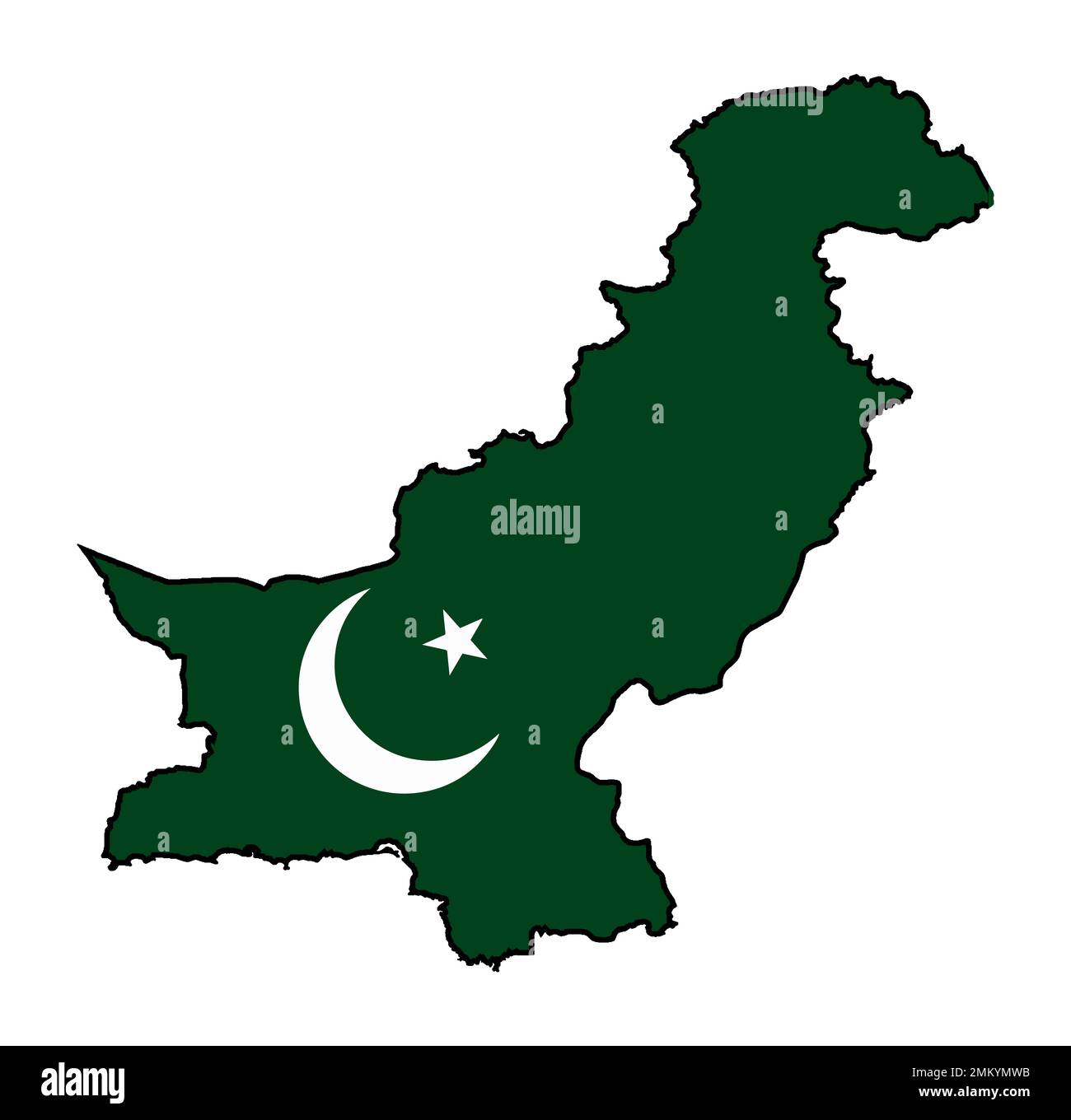 Outline flag map of Pakistan in outline silhouette on a white ...