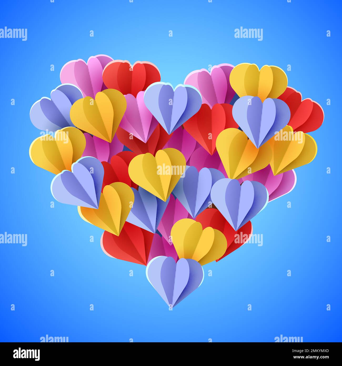 Valentine's heart made from many colorful paper hearts. The concept of ...