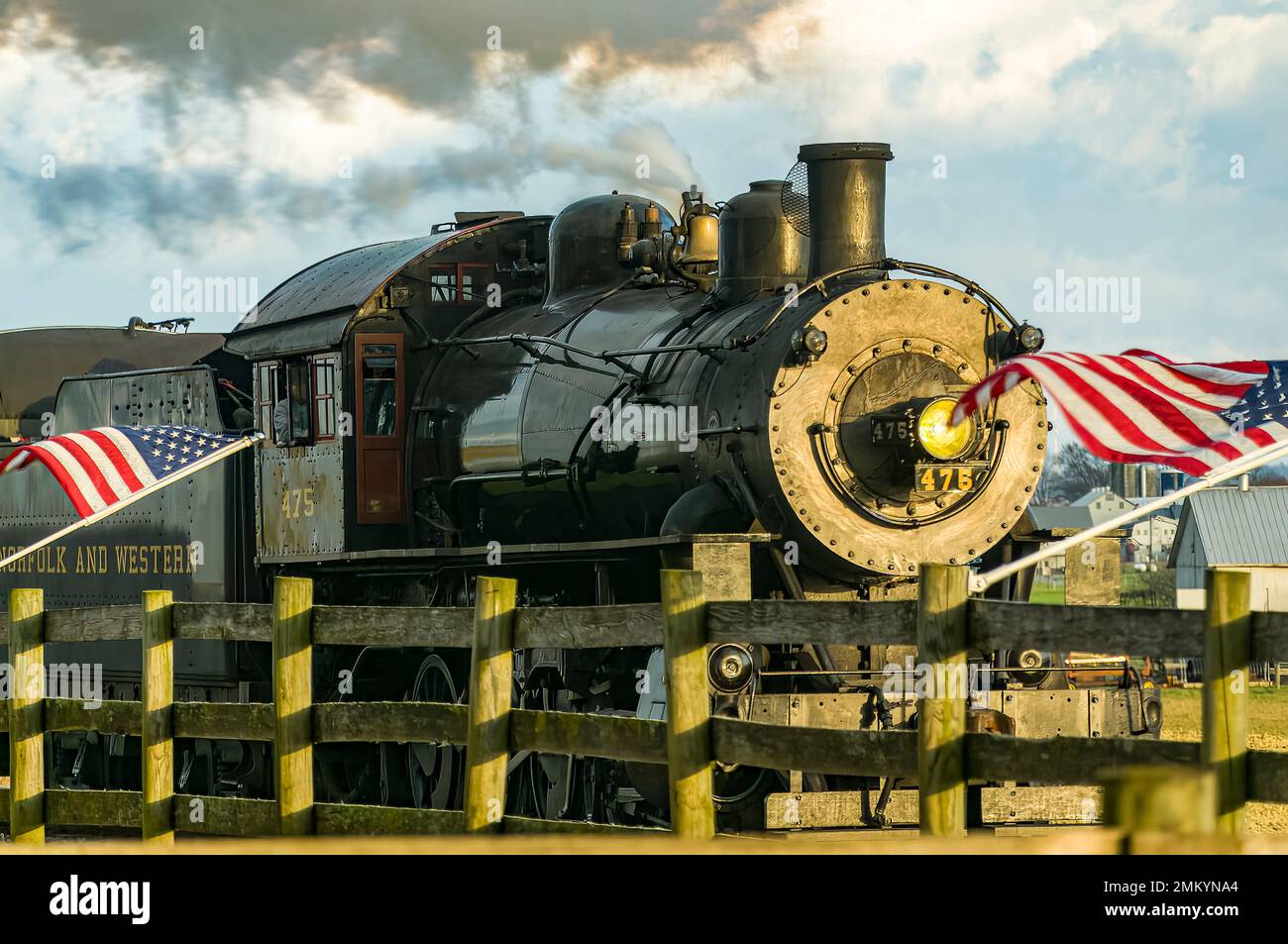 Steam train locomotive american flag hi-res stock photography and ...