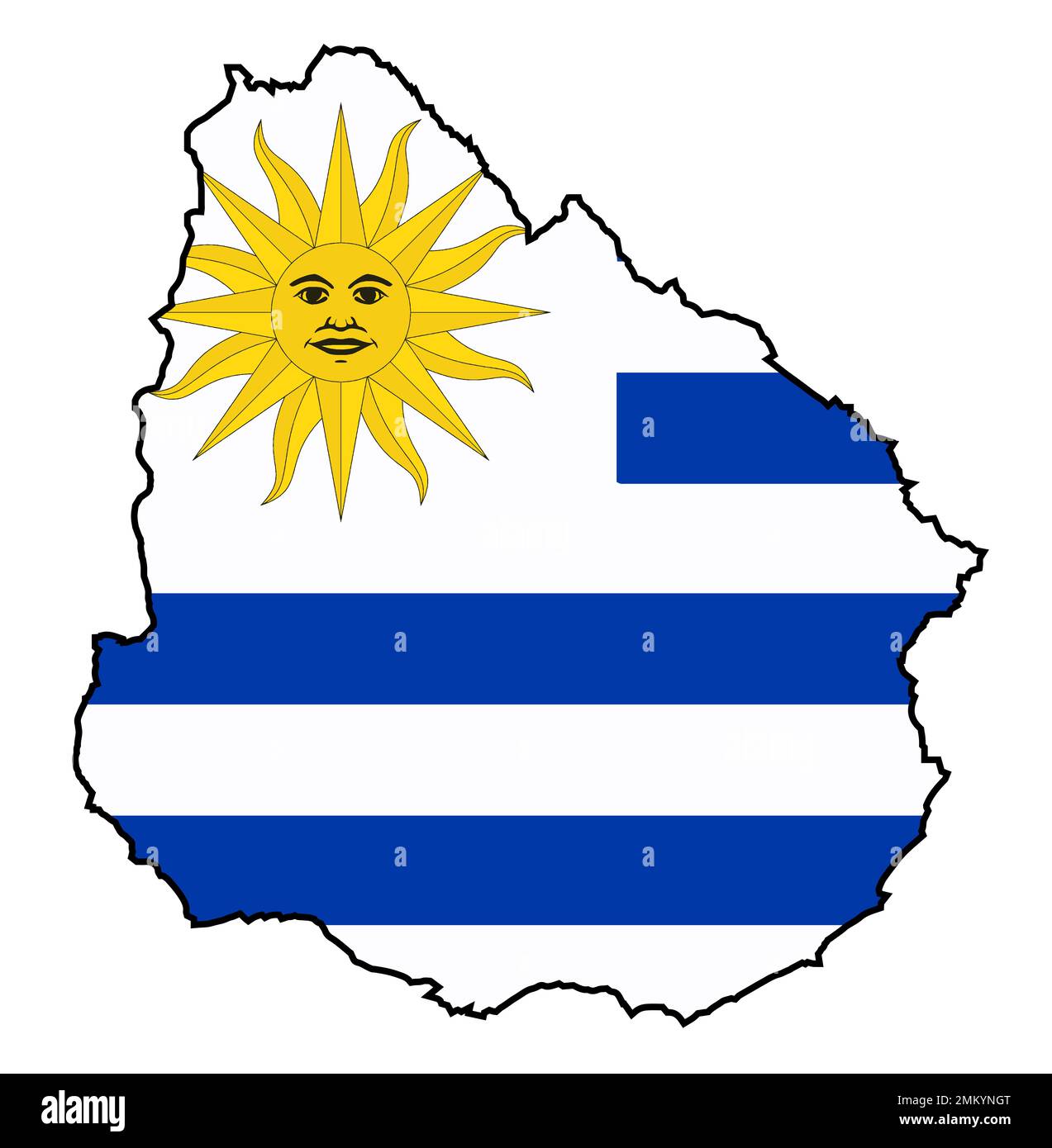 Outline silhouette flag map of the South American country of Uruguay ...