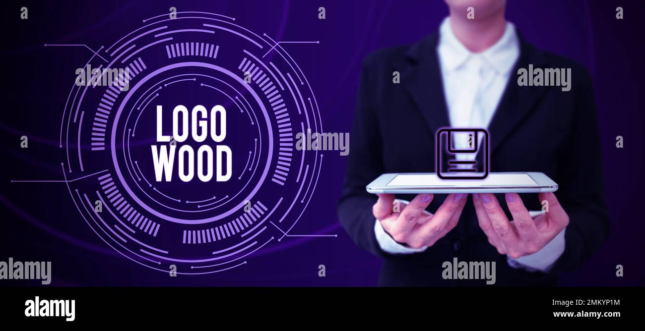 Sign displaying Logo Wood. Business showcase Recognizable design or ...