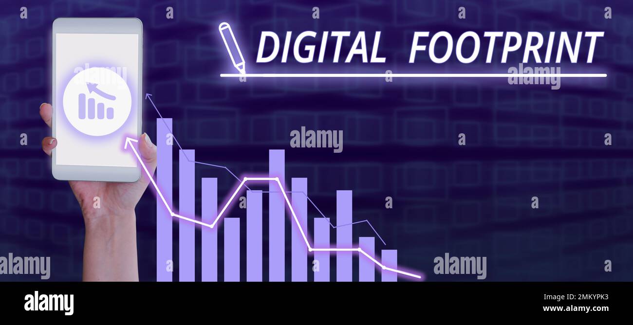 Hand writing sign Digital Footprint. Conceptual photo uses digital ...