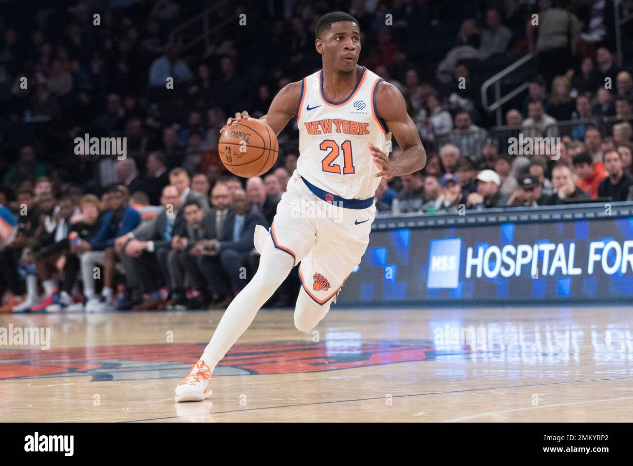 New York Knicks guard Damyean Dotson handles the ball during the first ...