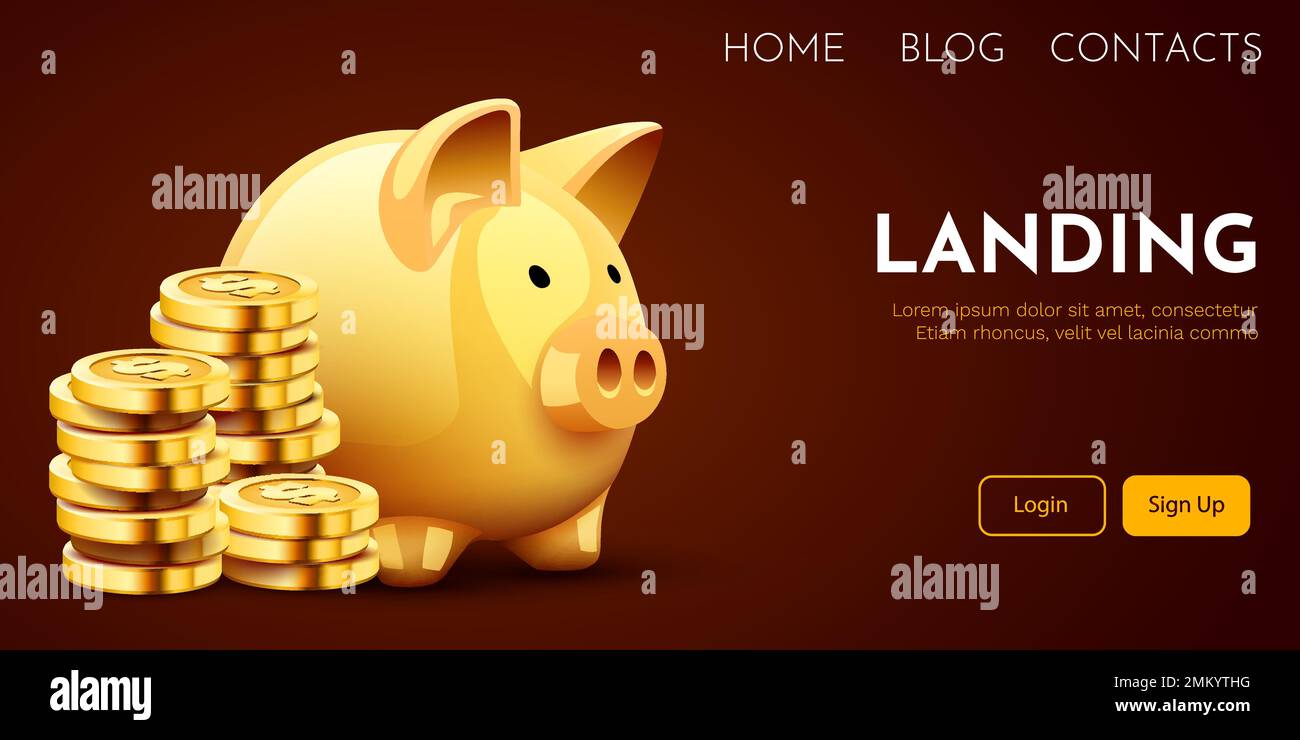 Gold coins and piggy bank. Symbol of profit and growth. Investment and ...