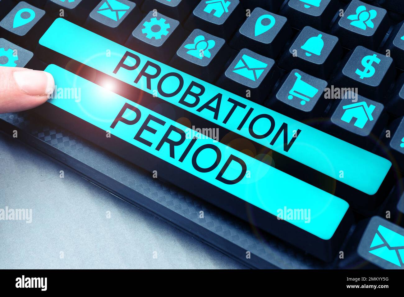 Sign displaying Probation Period. Business overview focused and ...