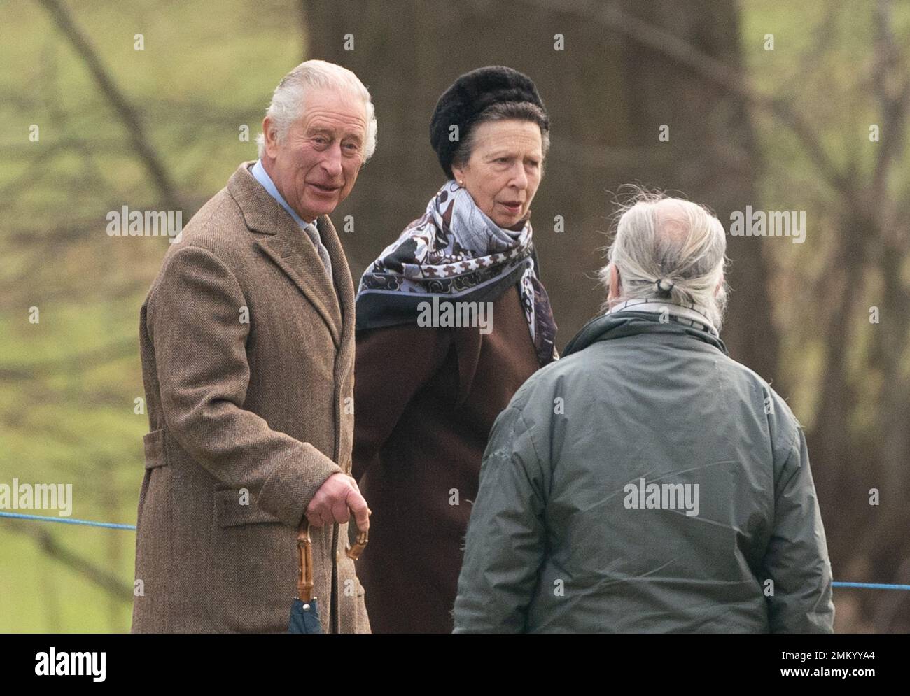 King Charles III and the Princess Royal arrive to attend a church ...
