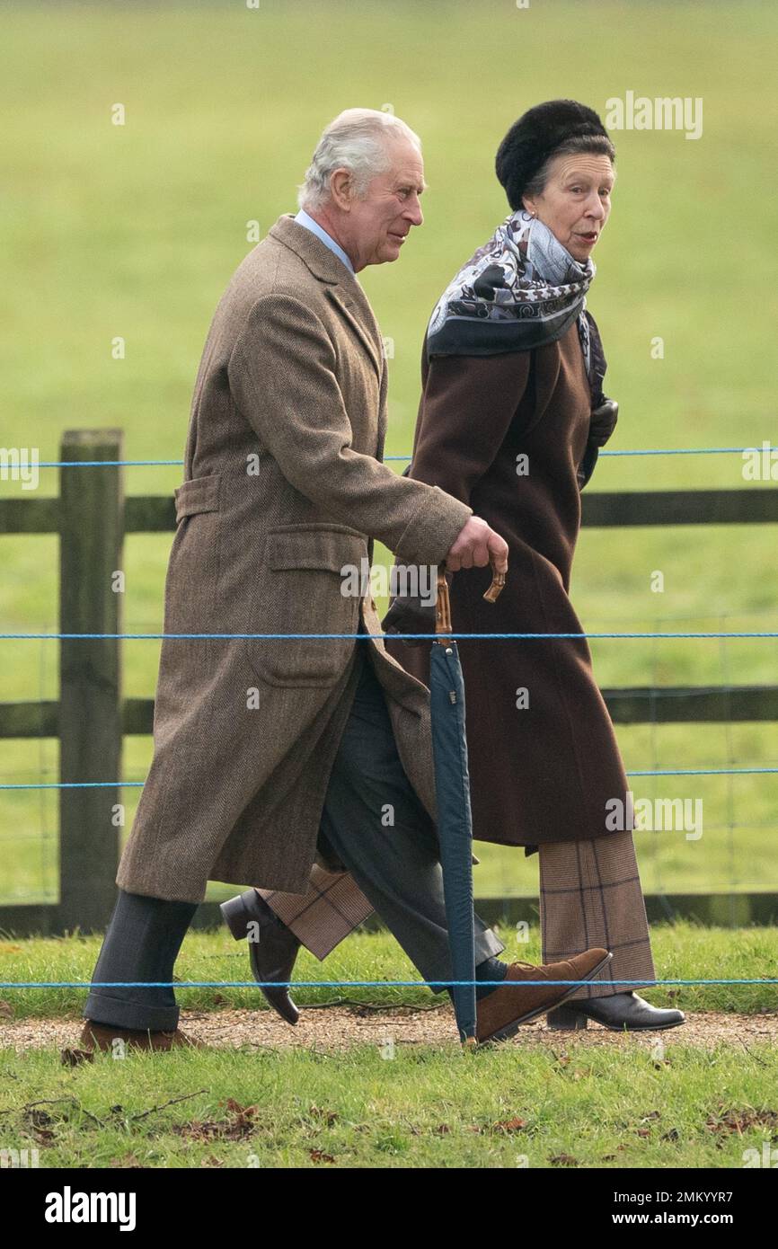 King Charles III and the Princess Royal arrive to attend a church ...