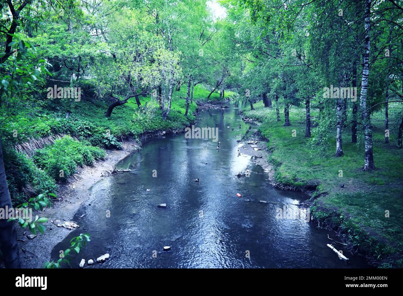River stream blue water flowing on stones. nature background Stock ...