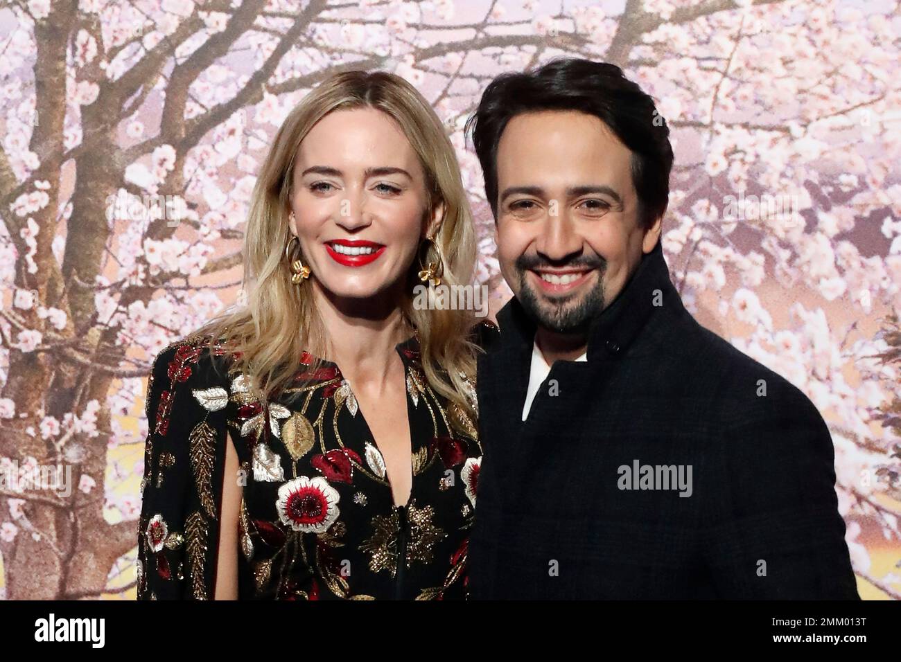 Actors Emily Blunt and Lin Manuel Miranda pose for photographers during ...