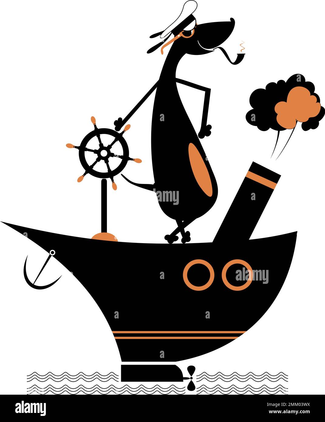 Cartoon dog a captain of the ship. Brave dog a captain of the ship ...