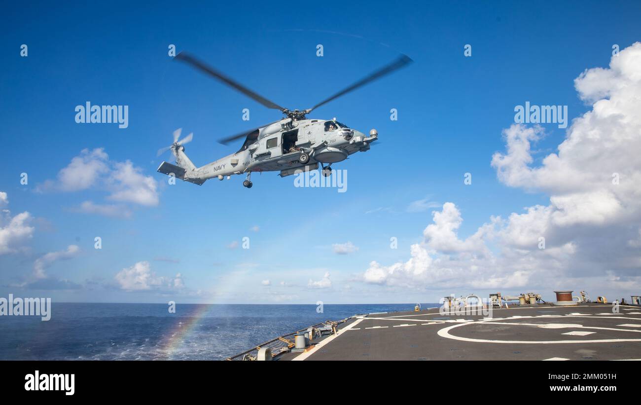 220912-N-NQ285-1365 ATLANTIC OCEAN (Sept. 12, 2022) An MH-60R Sea Hawk helicopter, attached to ...