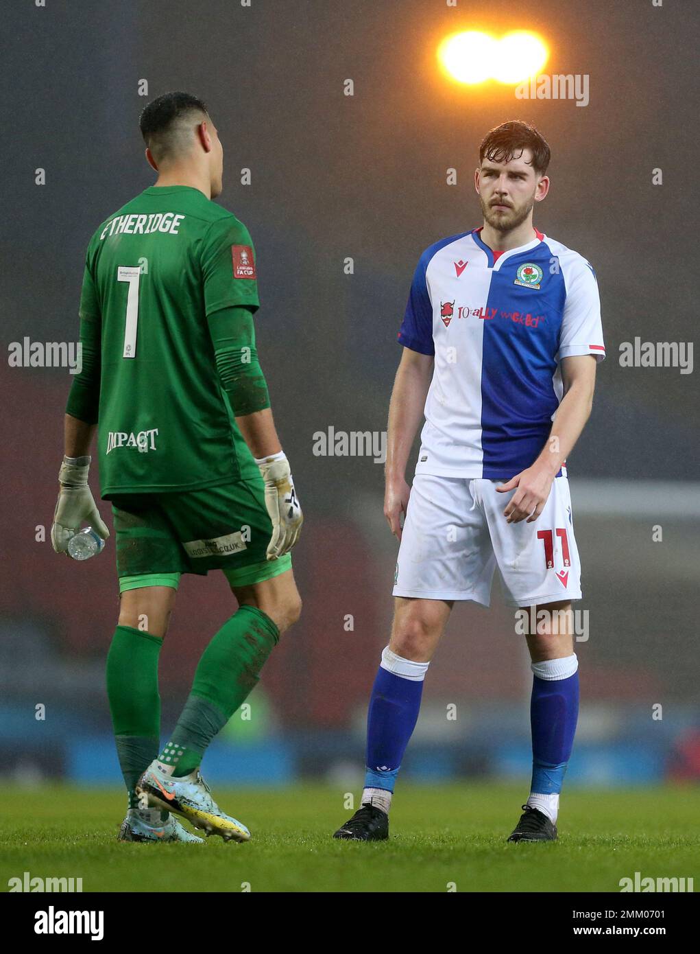 Blackburn Rovers goalkeeper Thomas Kaminski speaks with Joseph Rankin ...