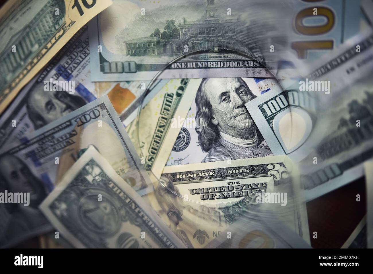 Cash money in a large pile as a finance background. Paper money close ...