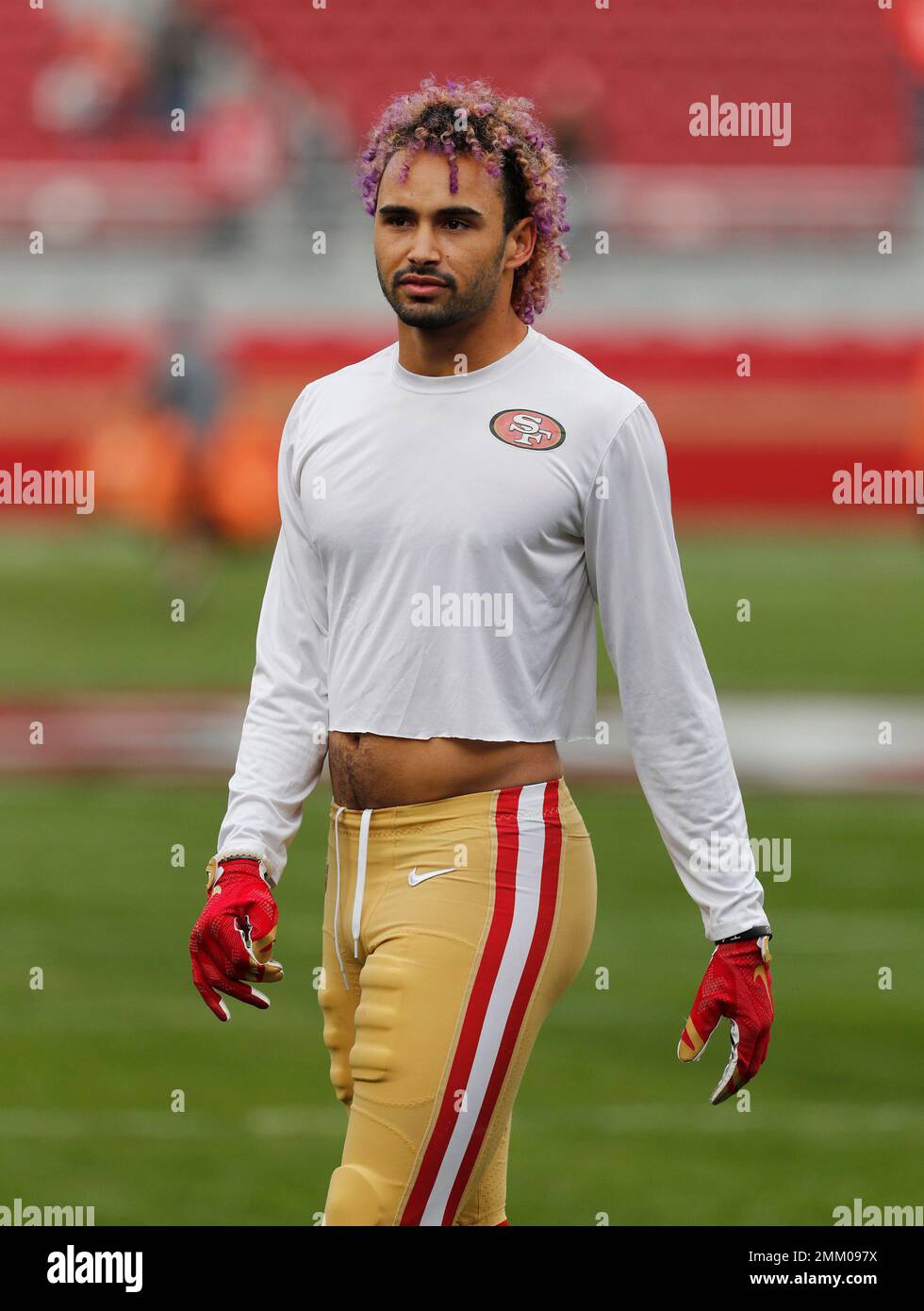 San Francisco 49ers wide receiver Dante Pettis warms up before the ...