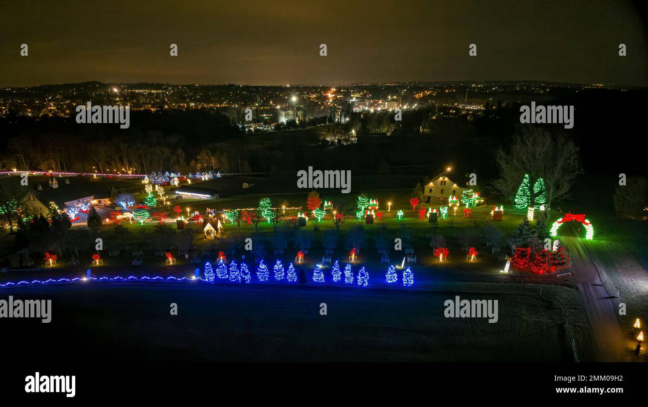 An Aerial View of a Large Christmas Drive Thru Display, with Multi ...