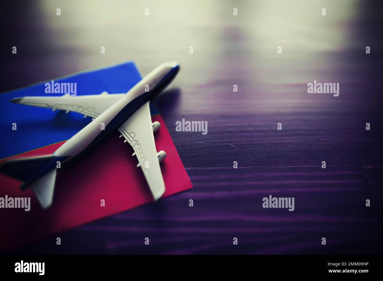 Airplane travel. Boarding pass for plane, passport and plane Stock ...