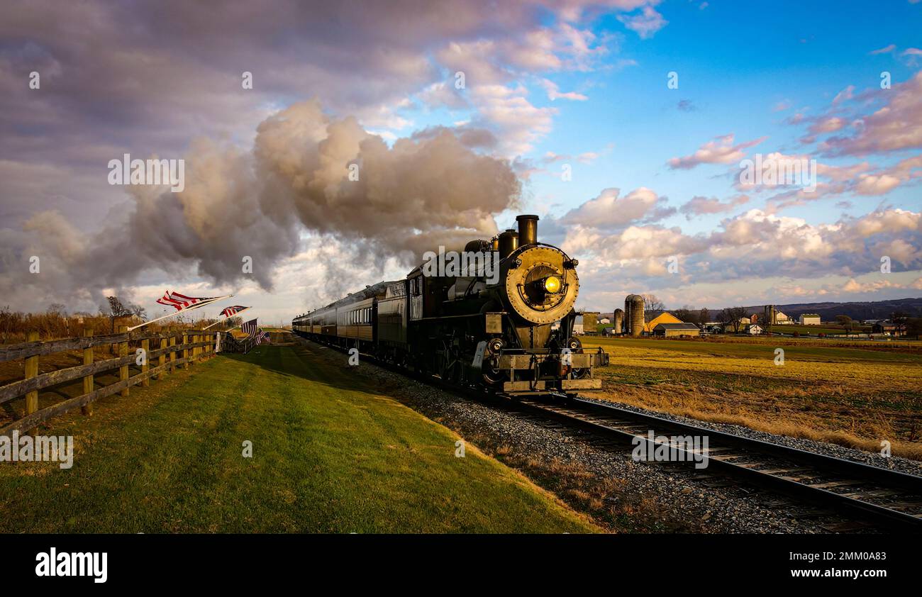 A View of a Classic Steam Passenger Train Approaching, With American ...